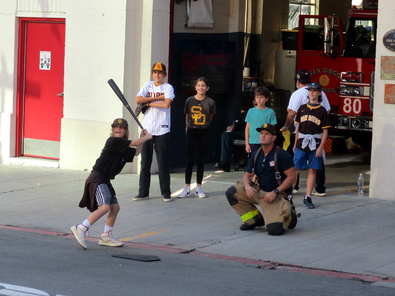 Playing baseball at the Gaslamp Fire Station! – Cool San Diego Sights!